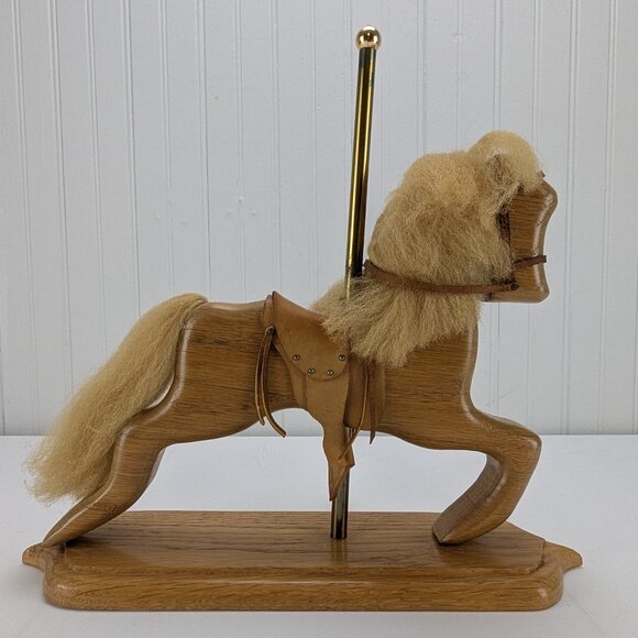 Accents | Vintage Hand Carved Wooden Carousel Horse Wood Base Brass ...